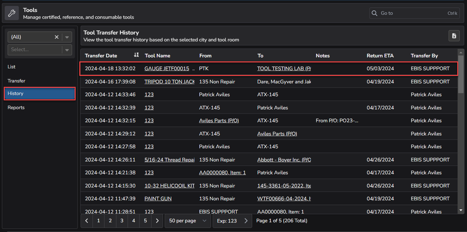 Tool Calibrations (Requires EBIS PRO)