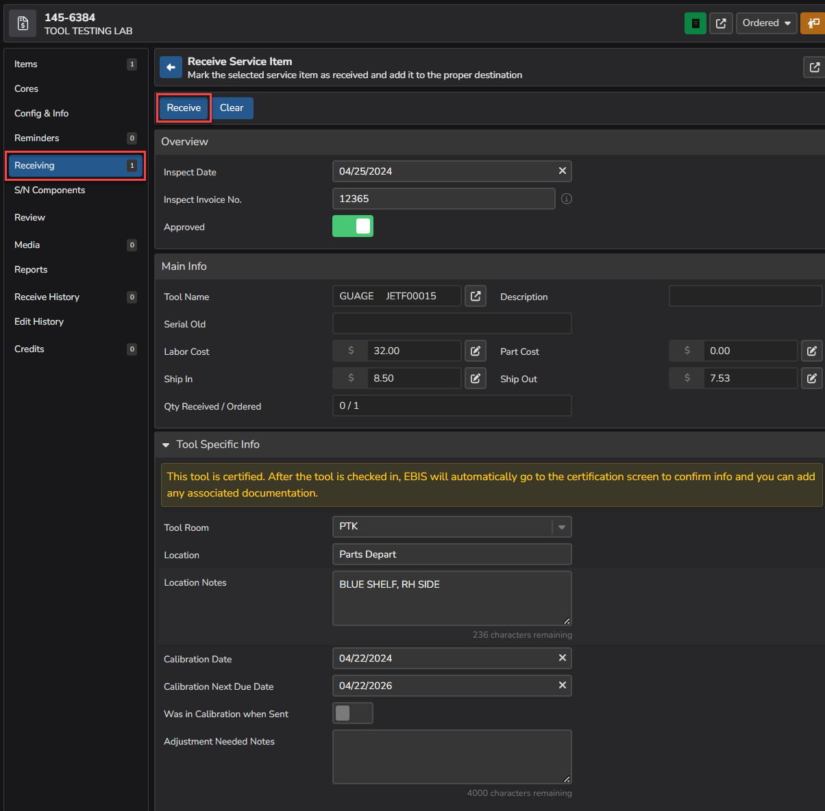 Tool Calibrations (Requires EBIS PRO)