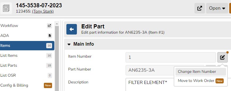 How to Move a Part or an Item to a Different W/O
