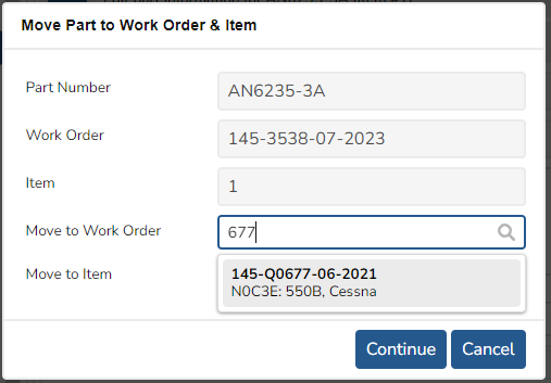 How to Move a Part or an Item to a Different W/O