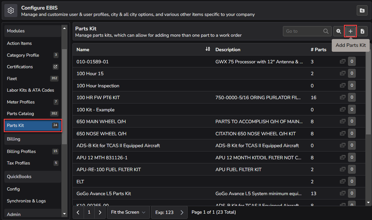 Create and Manage Parts Kits
