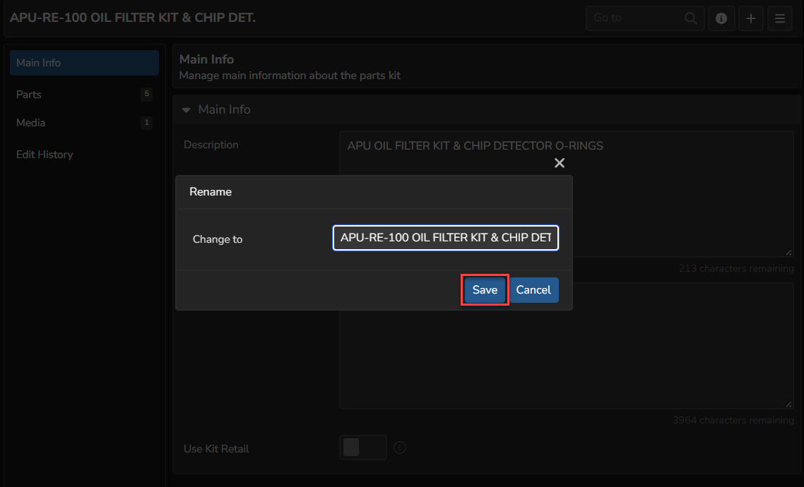 Create and Manage Parts Kits