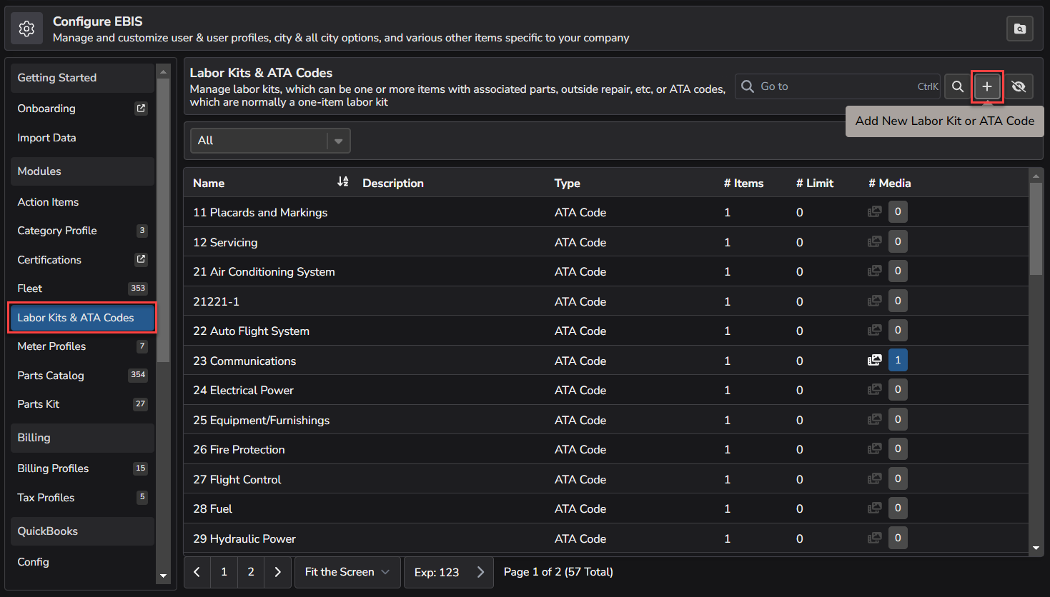 Create and Manage Labor Kits & ATA Codes