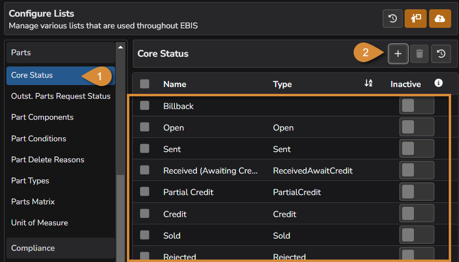 Core / Rotable Tracking