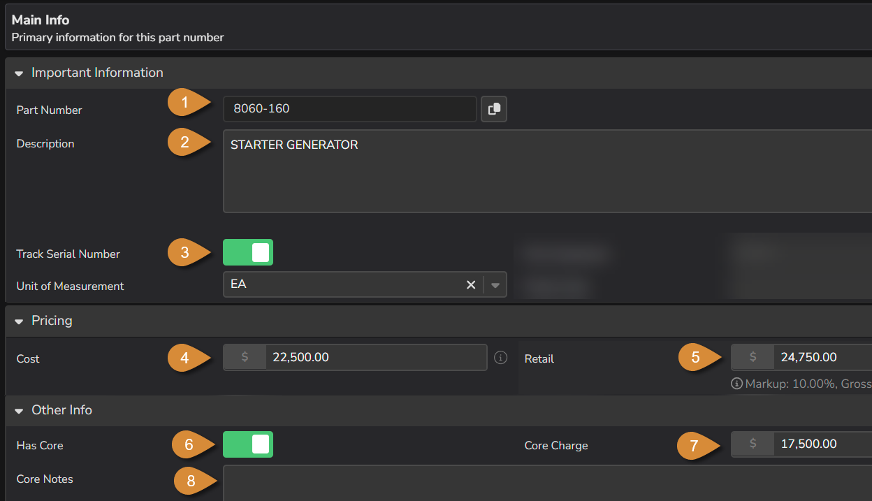 Core / Rotable Tracking