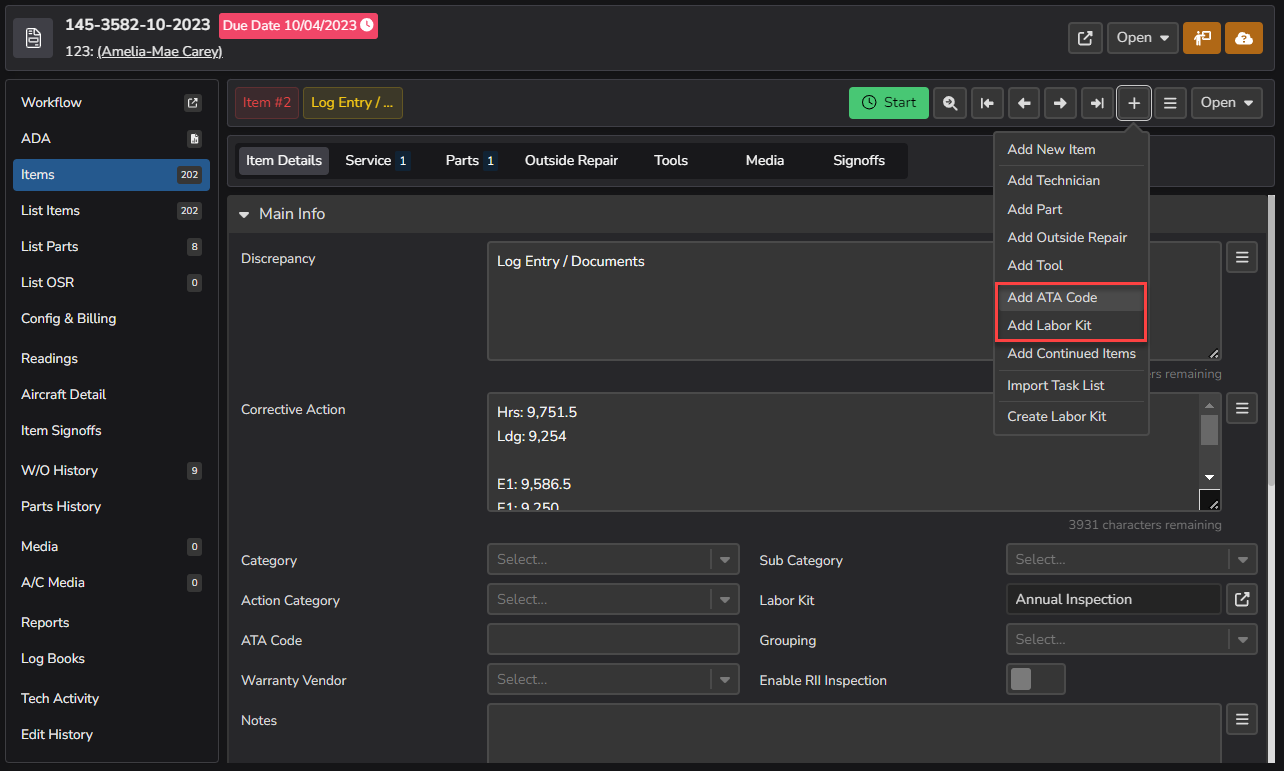 Create and Manage Labor Kits & ATA Codes