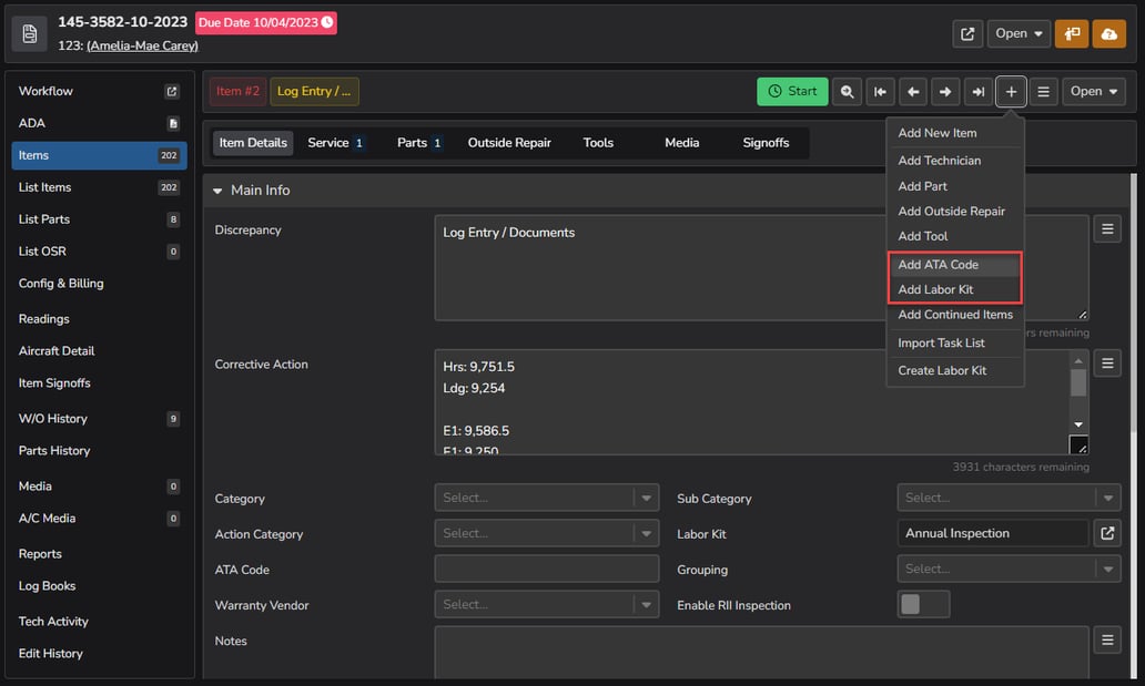 Create and Manage Labor Kits & ATA Codes