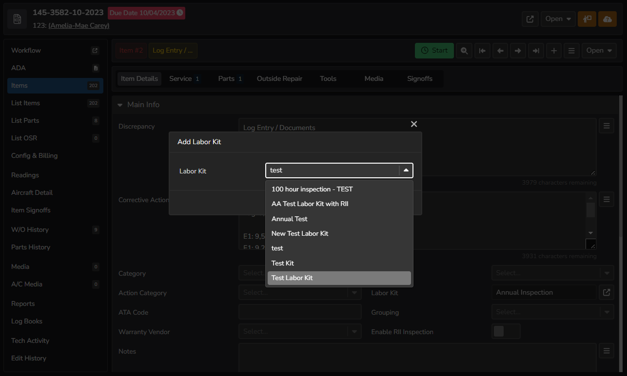 Create and Manage Labor Kits & ATA Codes
