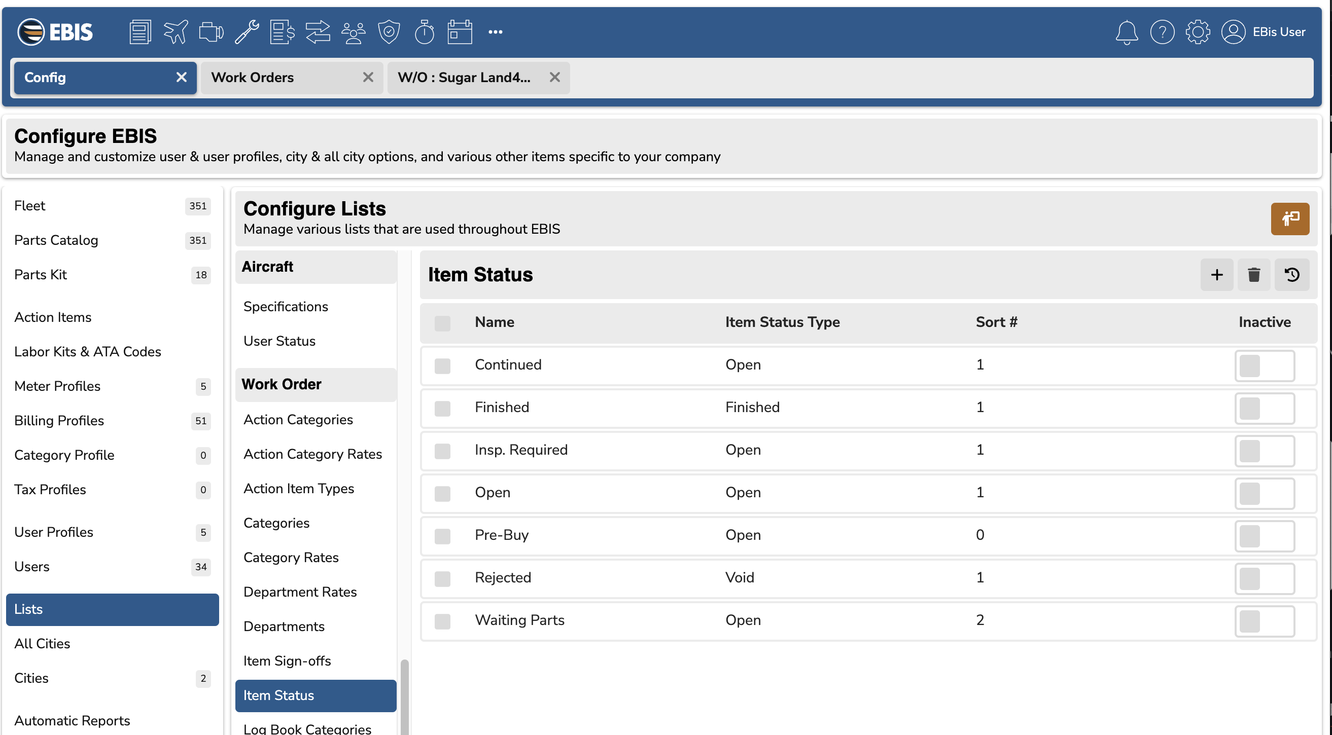 W/O Status & W/O Item Status